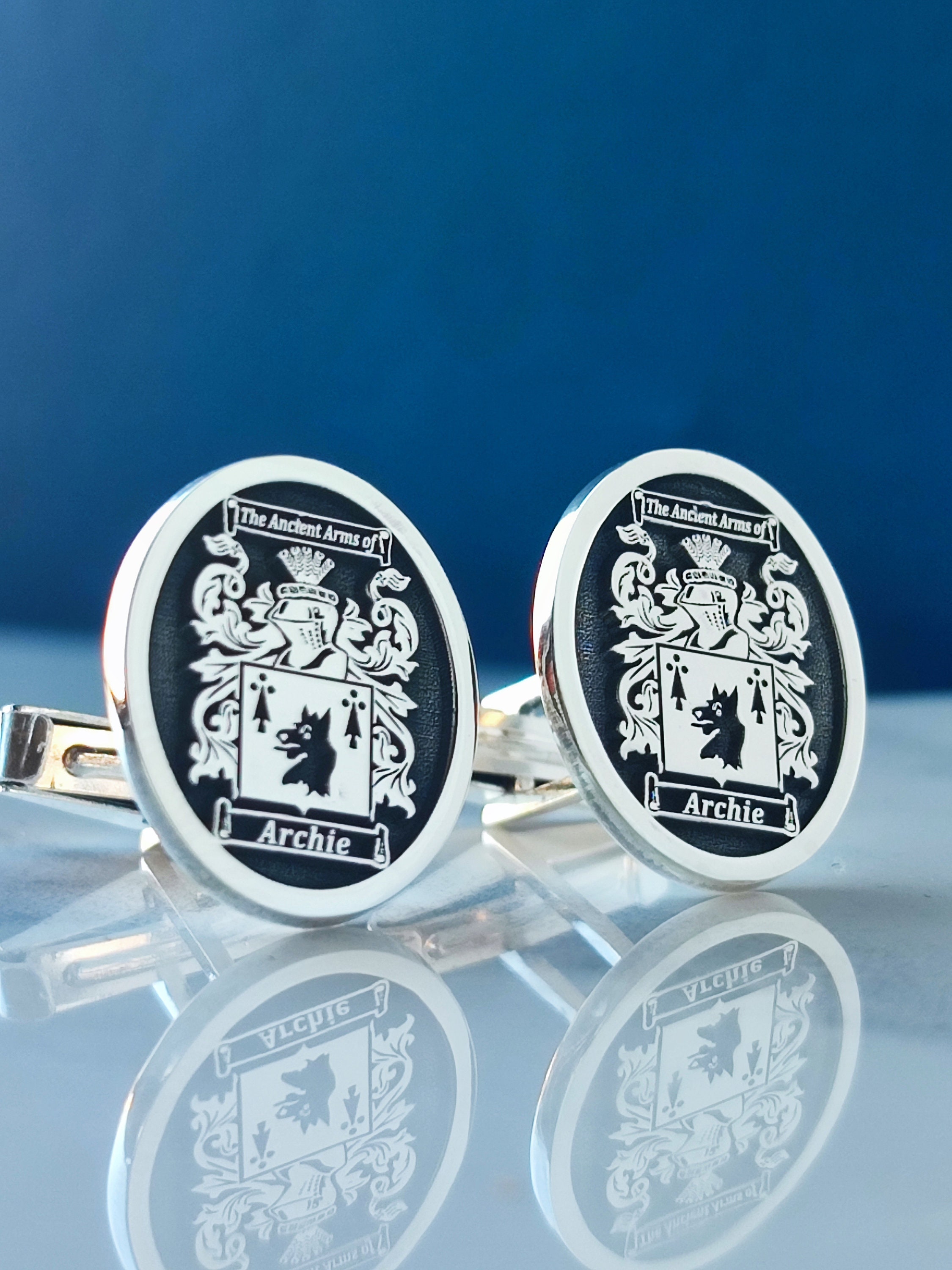 Engraved Family Crest Cufflinks - Custom Coat of Arms Jewelry in 925 ...