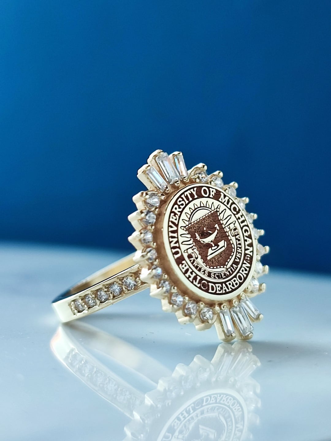 College Ring , Solid Gold College Ring , Class Ring , Baguette Women ...