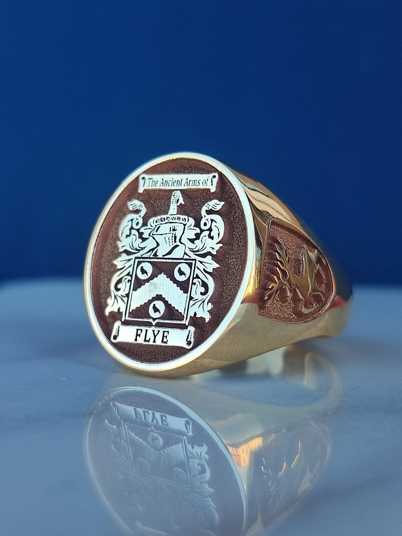 14K Solid Gold Crest Ring , Coat of Arms Ring , Crest Ring , Family ...