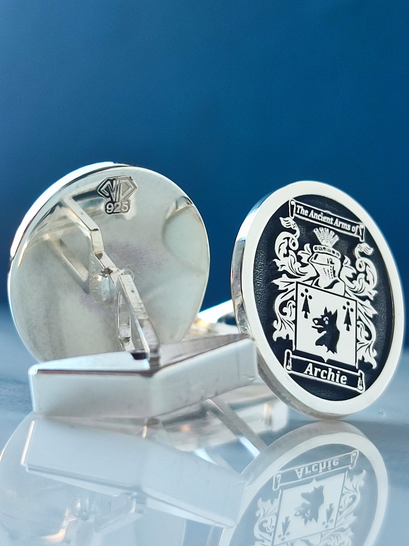 Engraved Family Crest Cufflinks - Custom Coat of Arms Jewelry in 925 ...