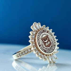 College Ring , Solid Gold College Ring , Class Ring , Baguette Women ...