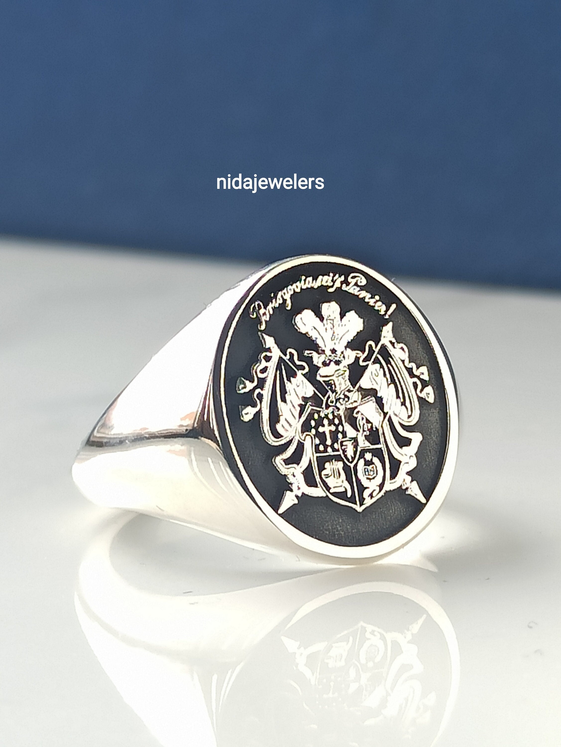 Personalized Sterling Silver Family Crest Signet Ring, Graduation Gift ...