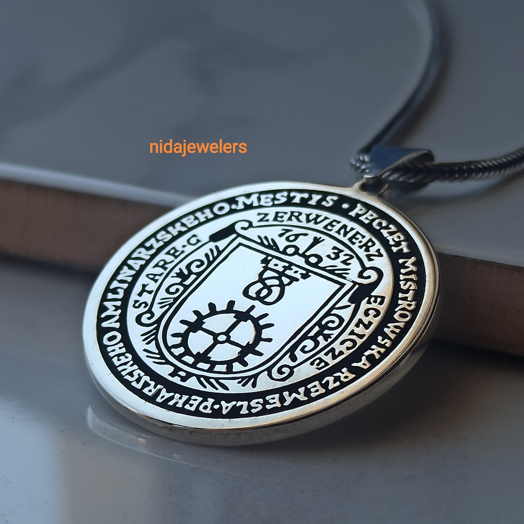 Handmade Crest Necklace - Custom 14K Gold or 925 Silver Family Coat of ...