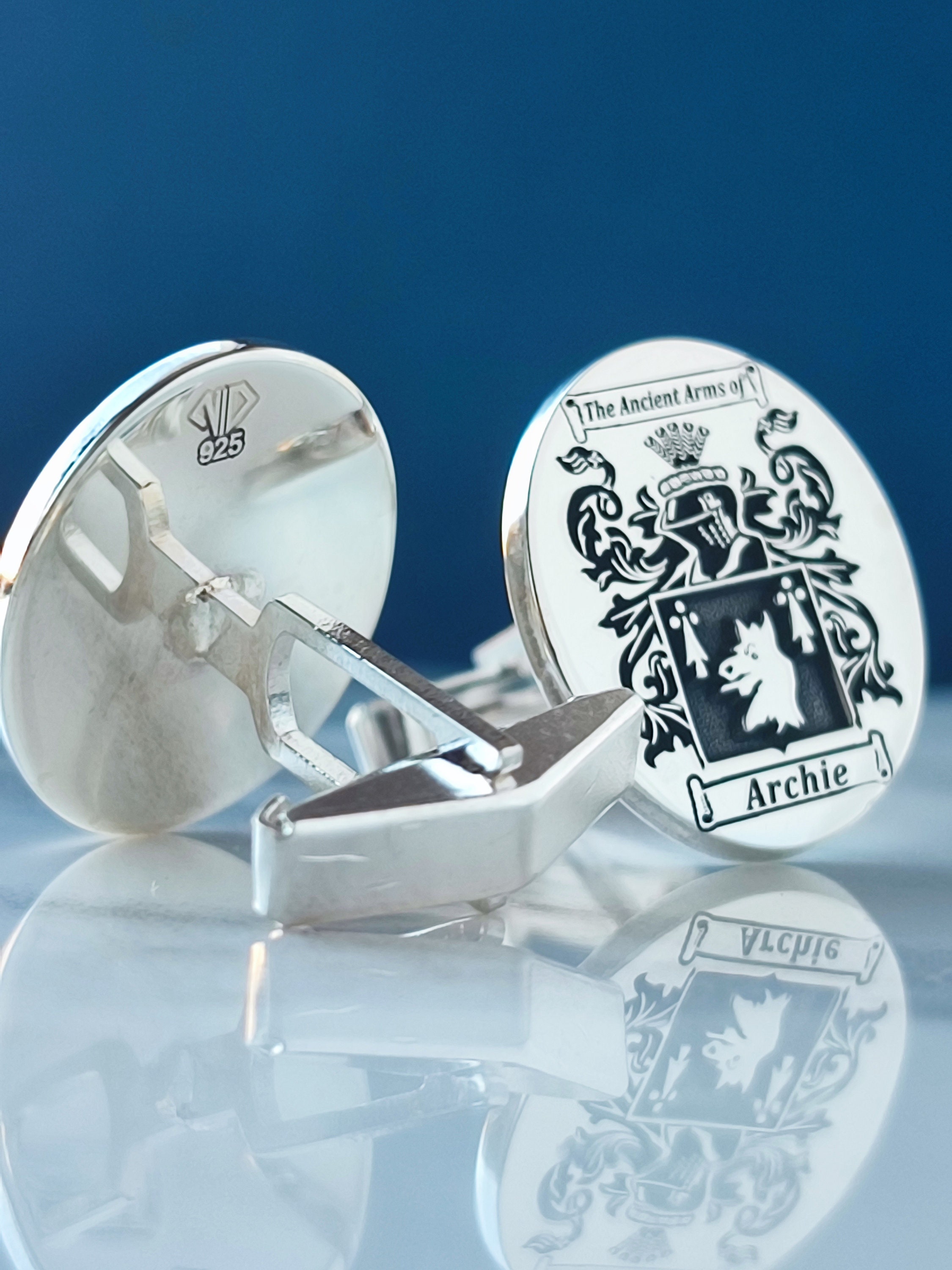 Engraved Family Crest Cufflinks - Custom Coat of Arms Jewelry in 925 ...