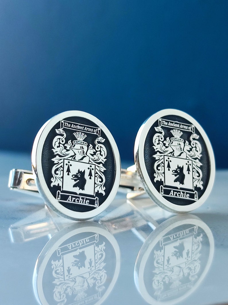 Engraved Family Crest Cufflinks - Custom Coat of Arms Jewelry in 925 ...