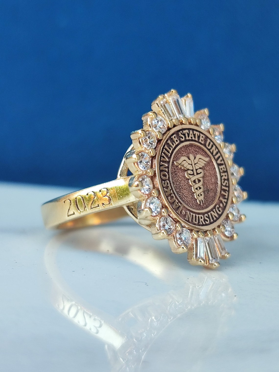 Custom Nursing Class Ring for Women – Gold Graduation Ring With CZ and ...