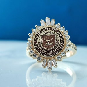 College Ring , Solid Gold College Ring , Class Ring , Baguette Women ...