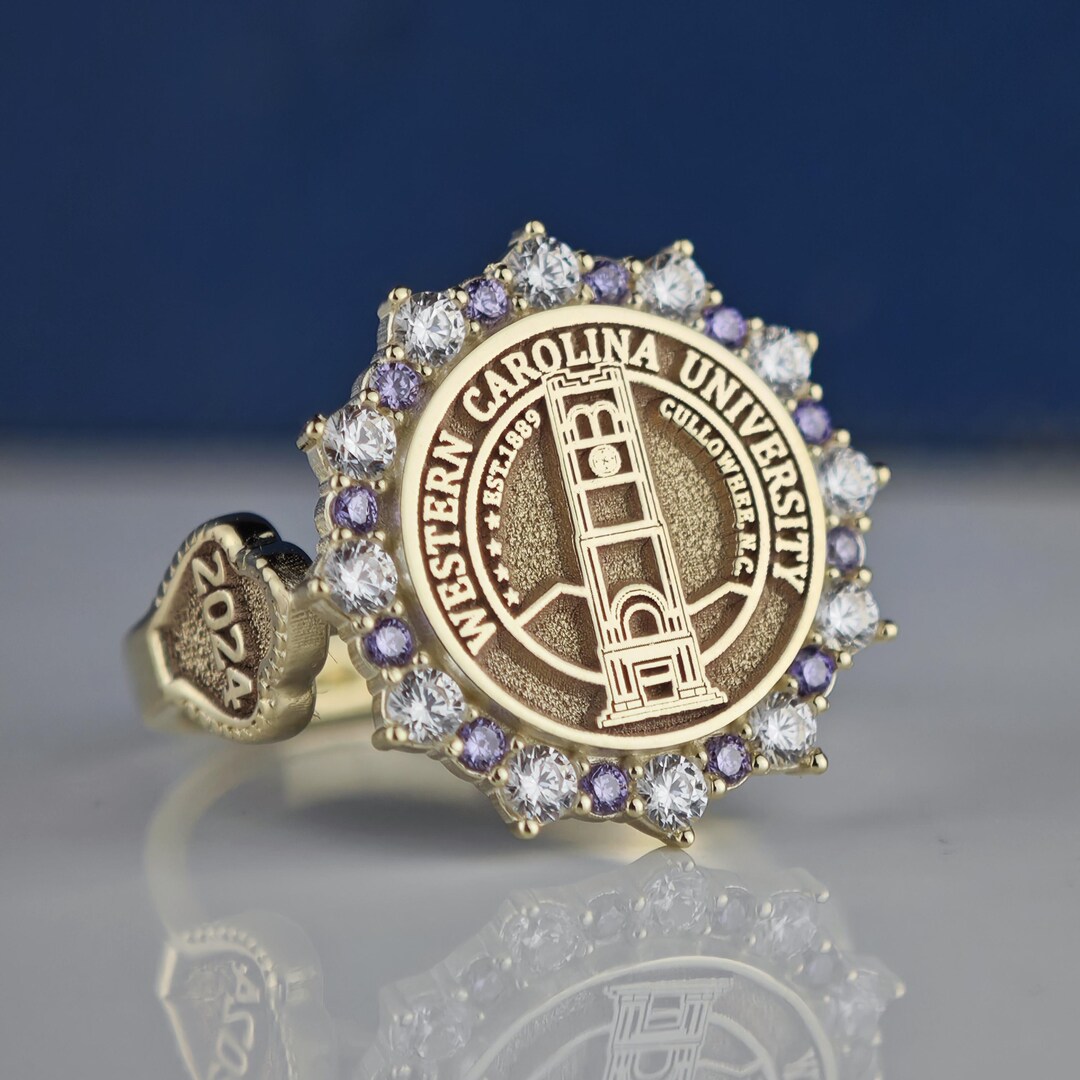 Custom Gold Graduation Ring With Purple Gemstone – Personalized ...