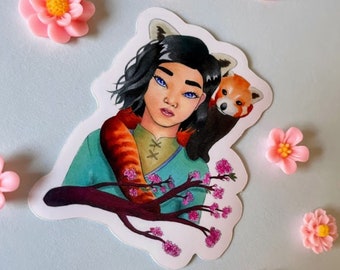 Haru Holographic Vynil Sticker, Witch Red Panda, Cute Halloween Animal ...