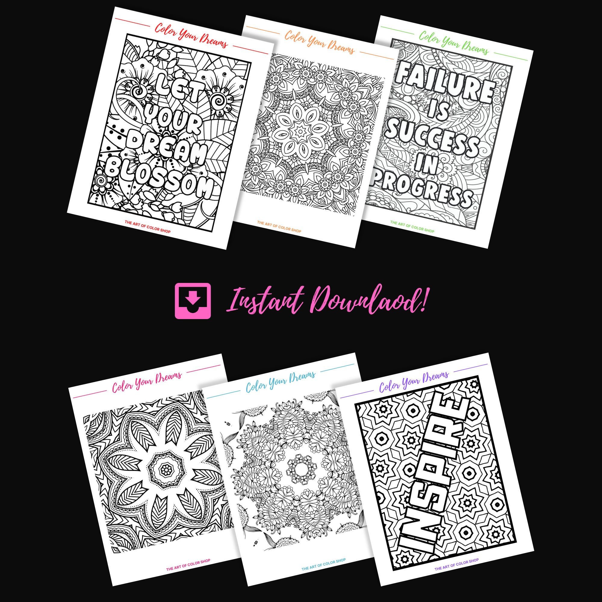 Inspirational Quotes Coloring Book Pages - Color Your Dreams/digital ...