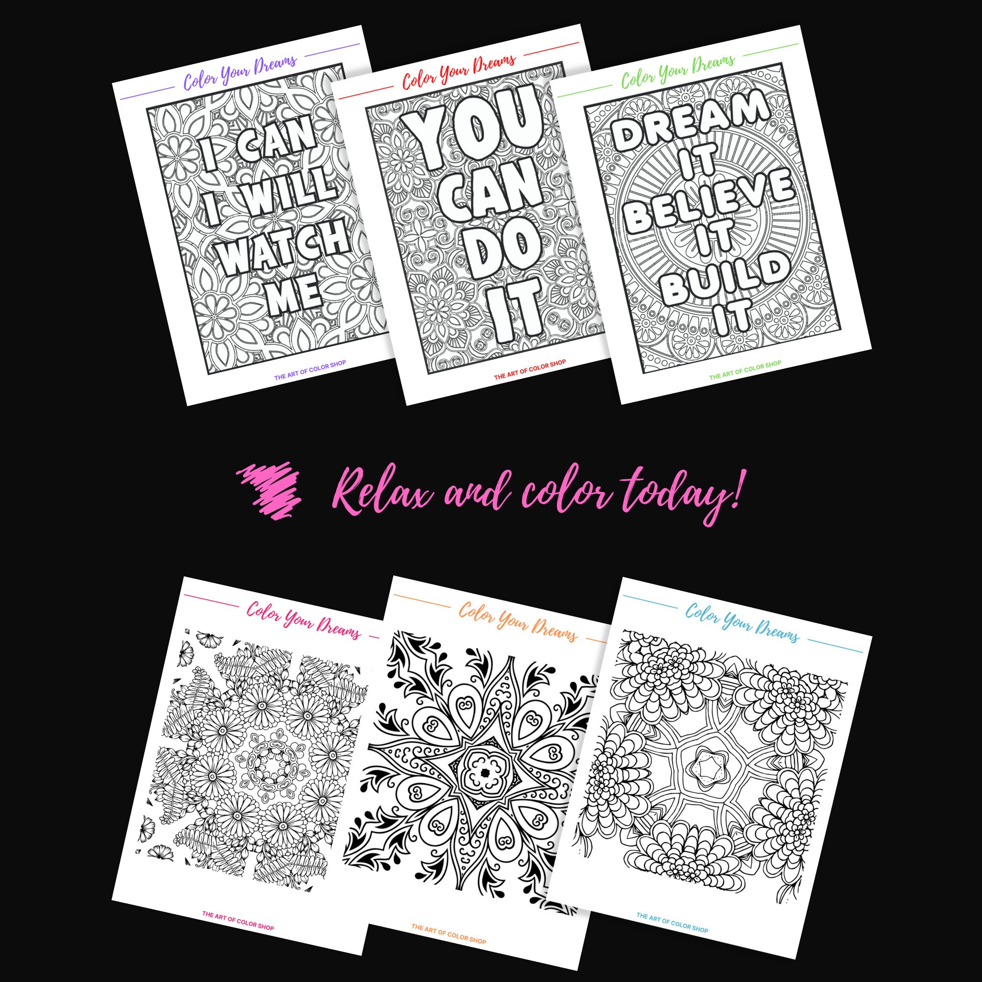Inspirational Quotes Coloring Book Pages - Color Your Dreams/digital ...