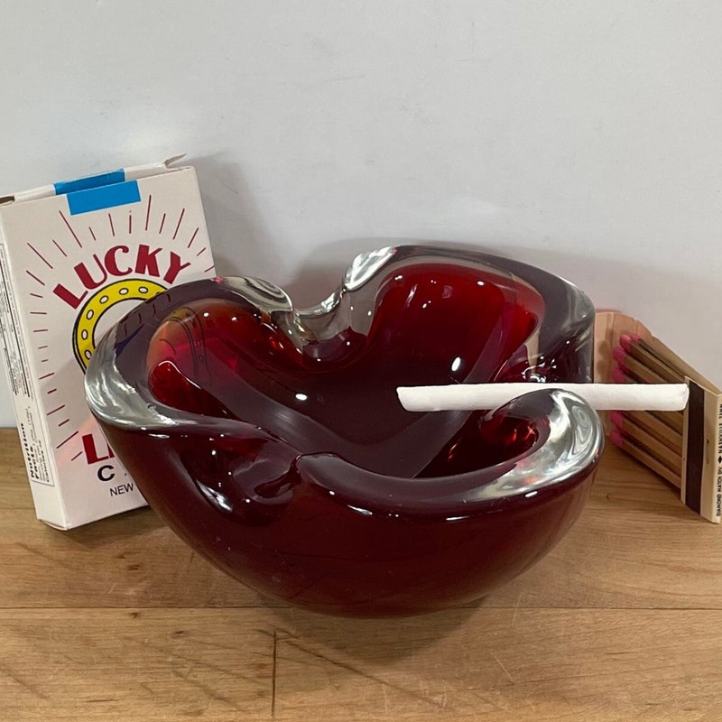 Red Glass Ashtray - Etsy