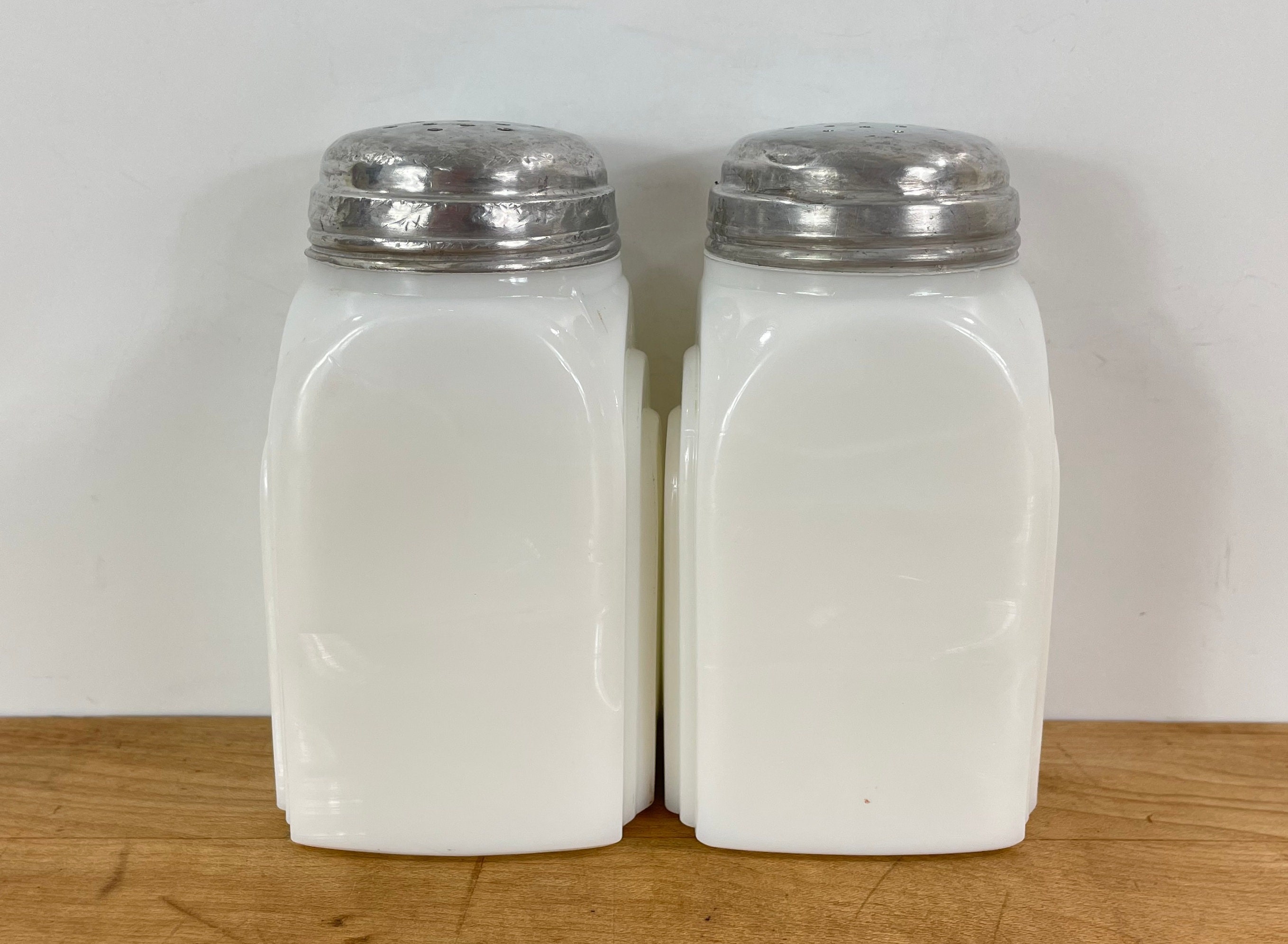 White Glass Roman Arch Salt and Pepper Shakers by Mckee Glass, Milk ...