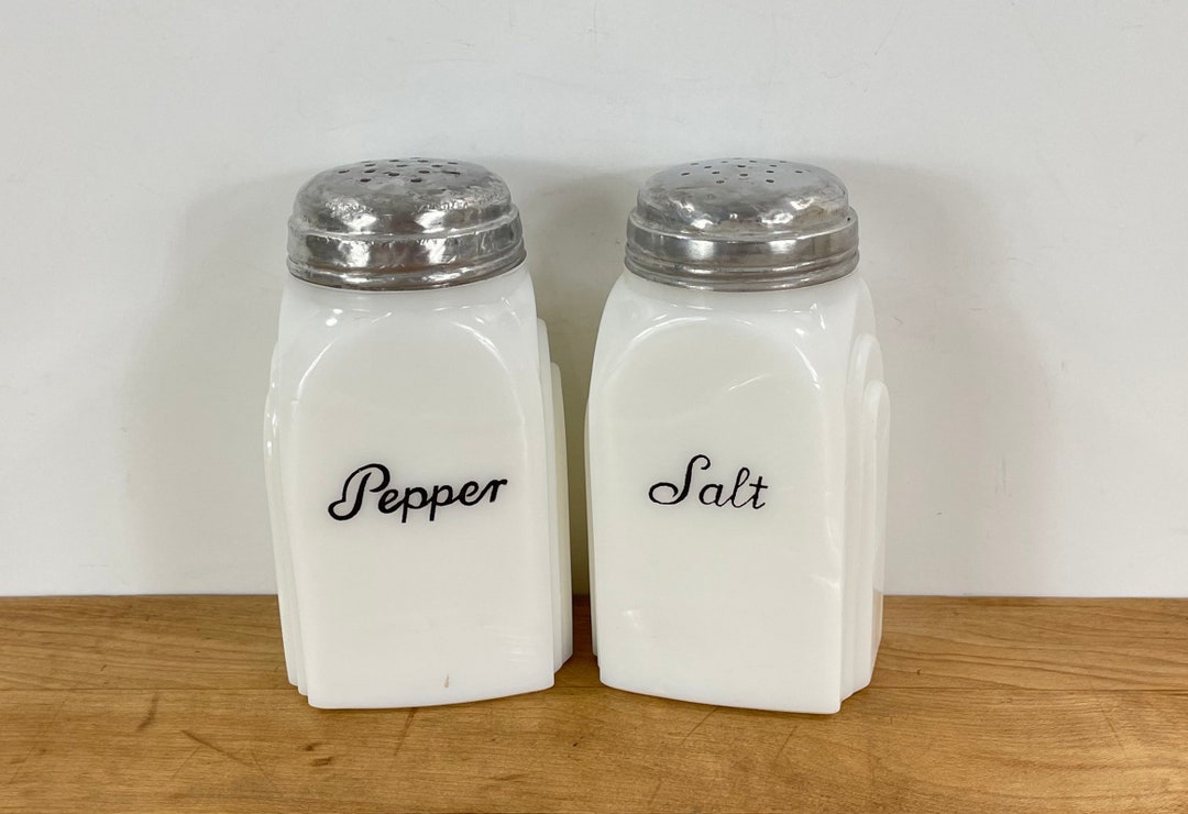 White Glass Roman Arch Salt and Pepper Shakers by Mckee Glass, Milk ...