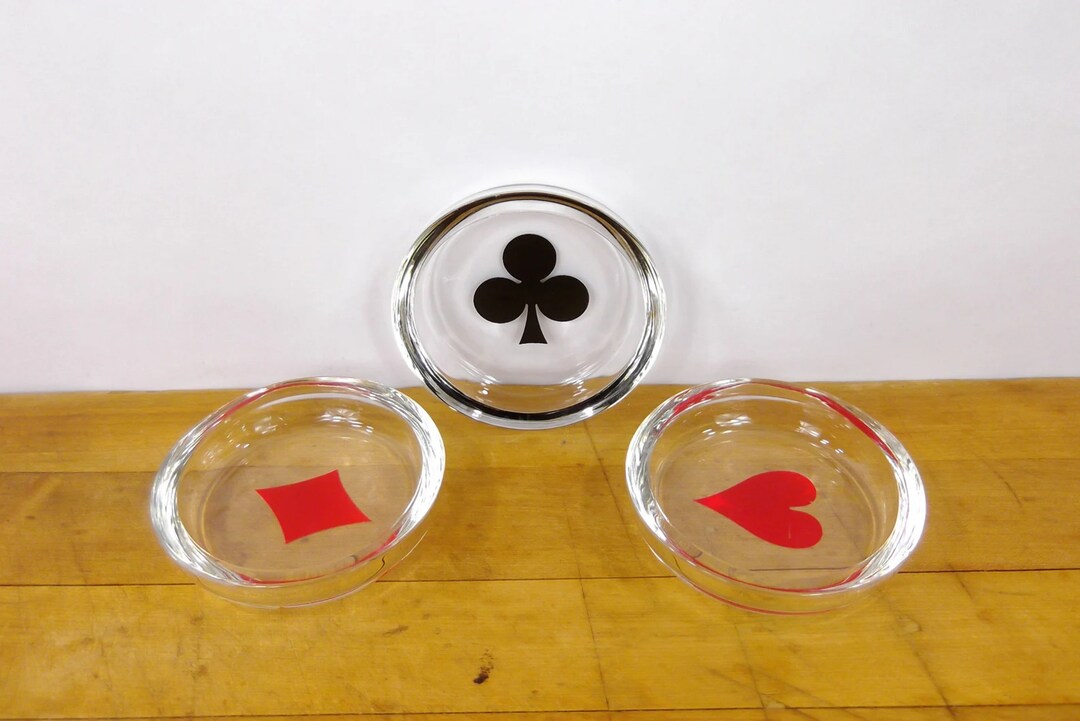 Poker/card Night Ashtrays, Set of Three Ashtrays With Enamel Card Suit ...