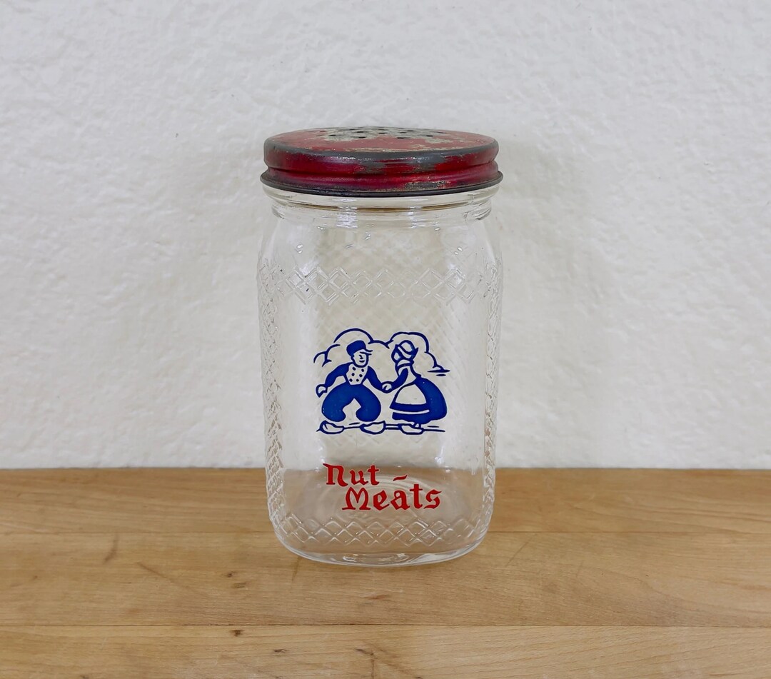 Spice Shaker by Hazel Atlas, Clear Glass Shaker With Red Metal Lid ...