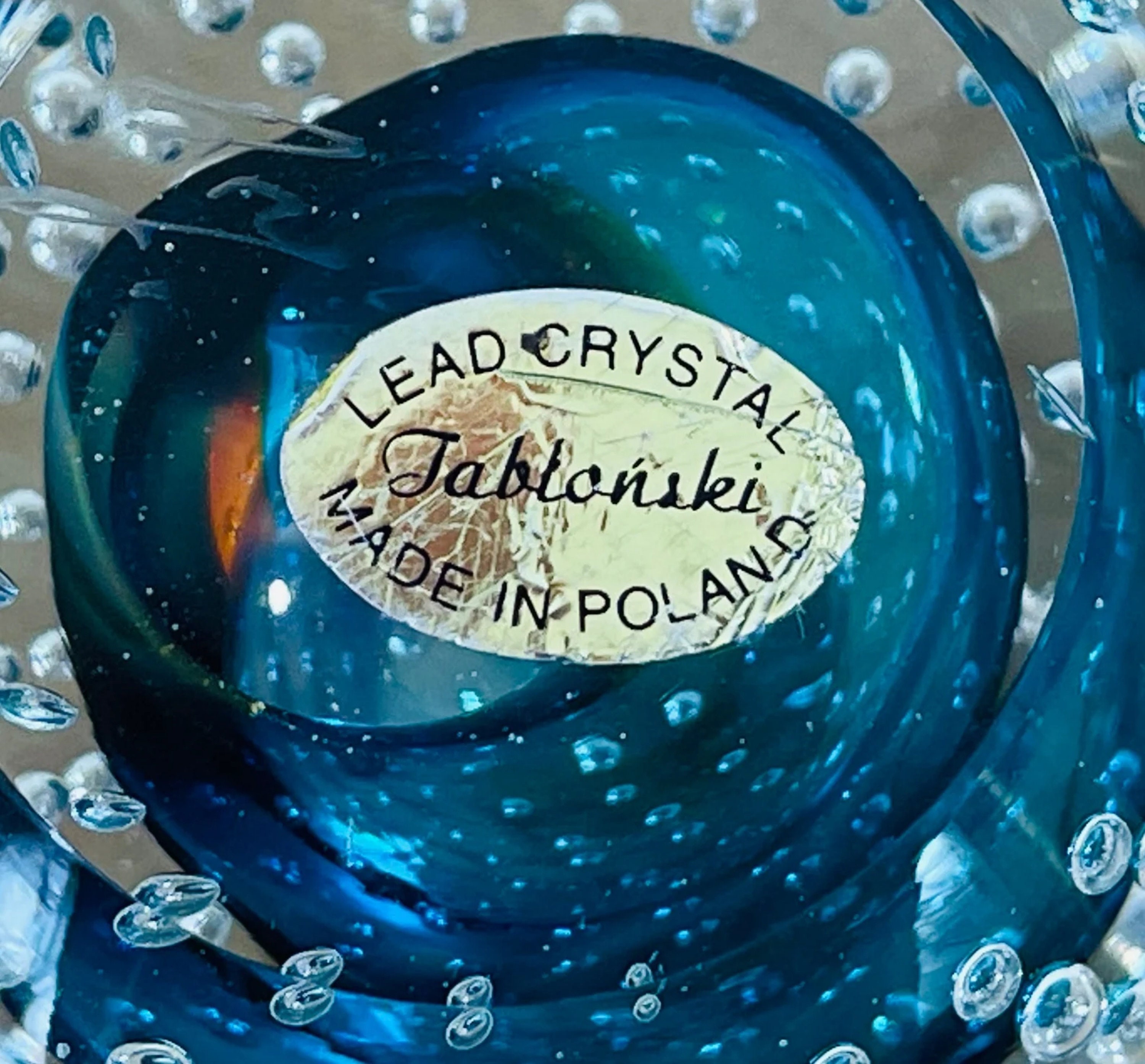 Lead Crystal Paperweight, Art Glass Controlled Bubble Round Decor Item ...