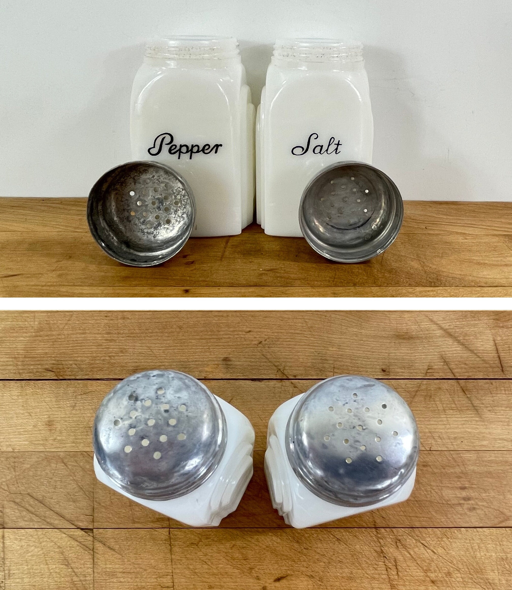 White Glass Roman Arch Salt and Pepper Shakers by Mckee Glass, Milk ...