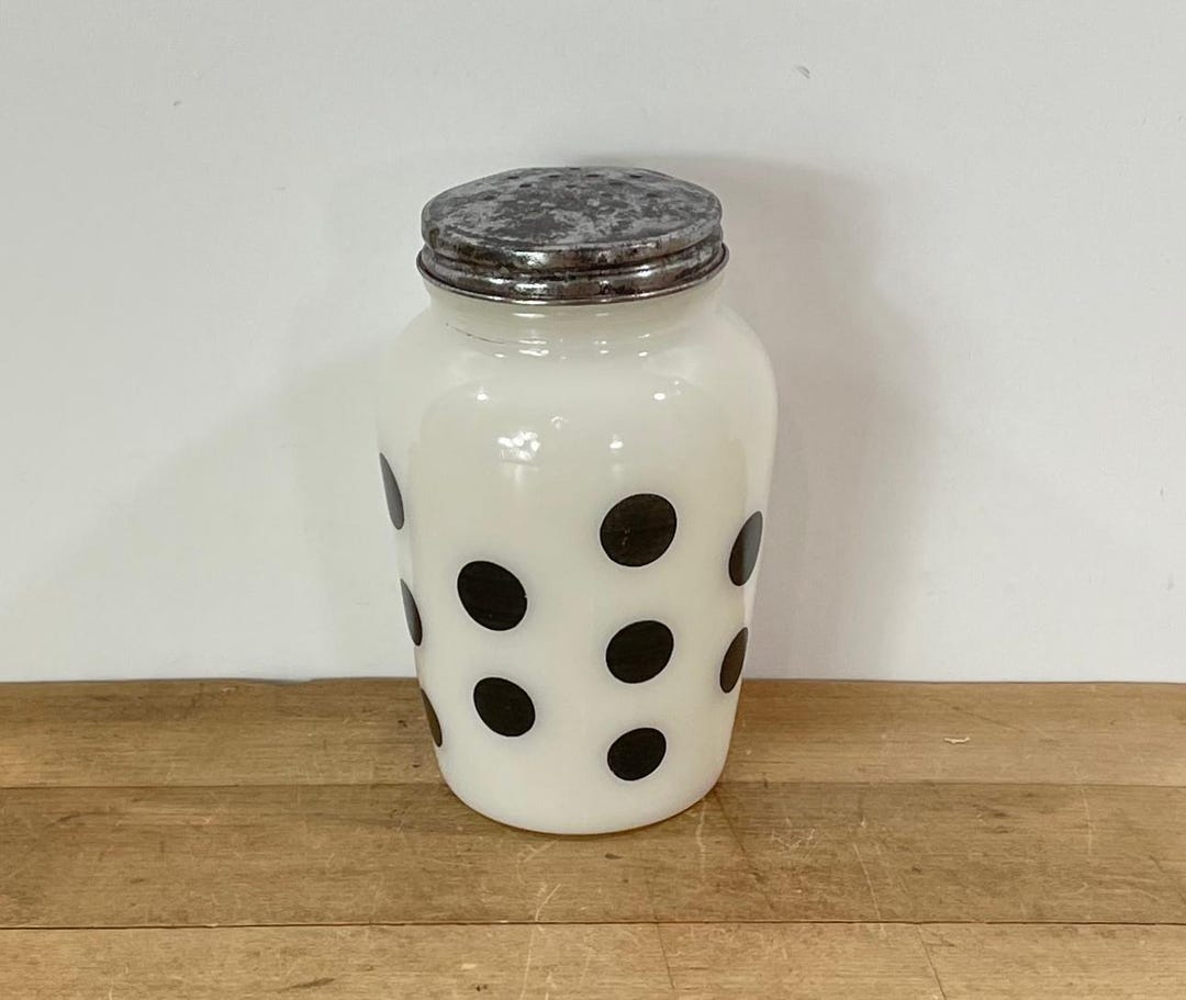 Black Dot Glass Shaker by Anchor Hocking, Translucent White Glass ...