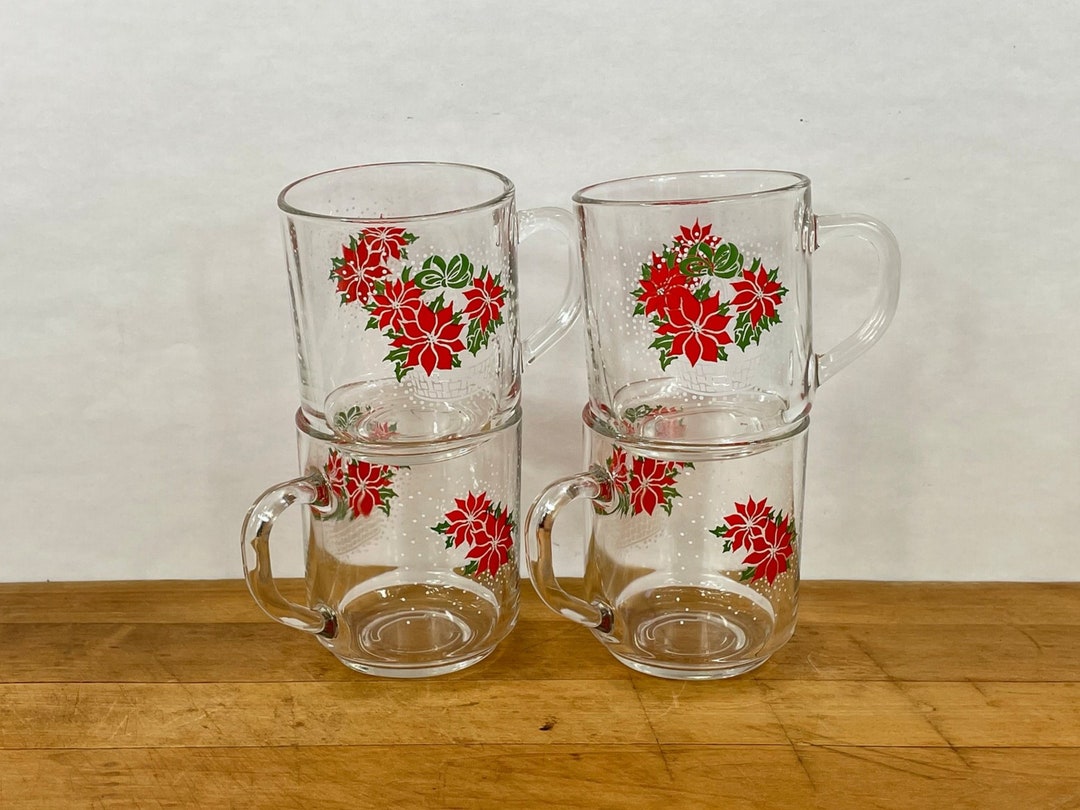 Christmas/holiday Mugs by Luminarc, Clear Glass Mugs Decorated With ...