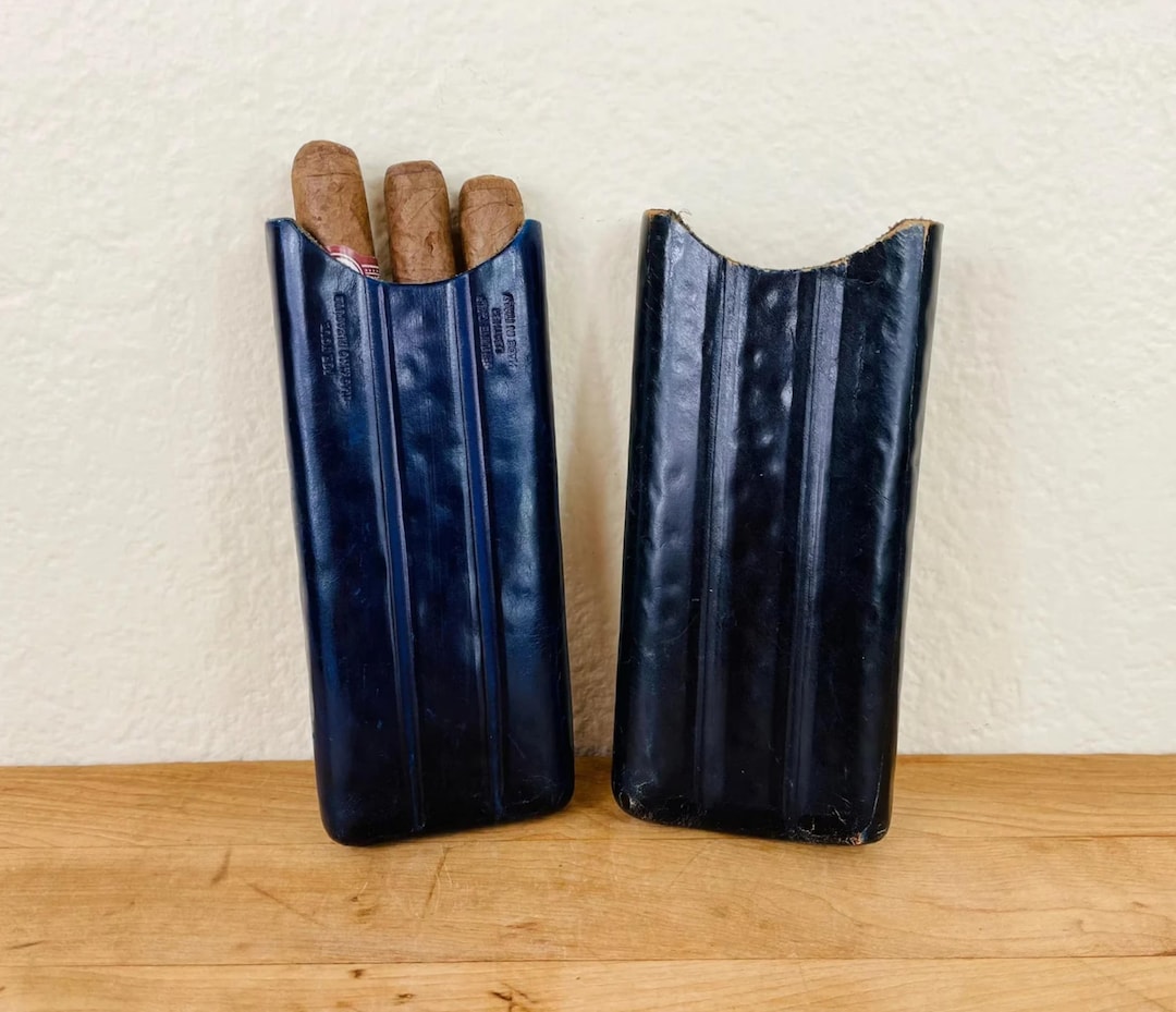 Black Italian Leather Cigar Case, Cigar Holder, Three/3 Finger Calf ...