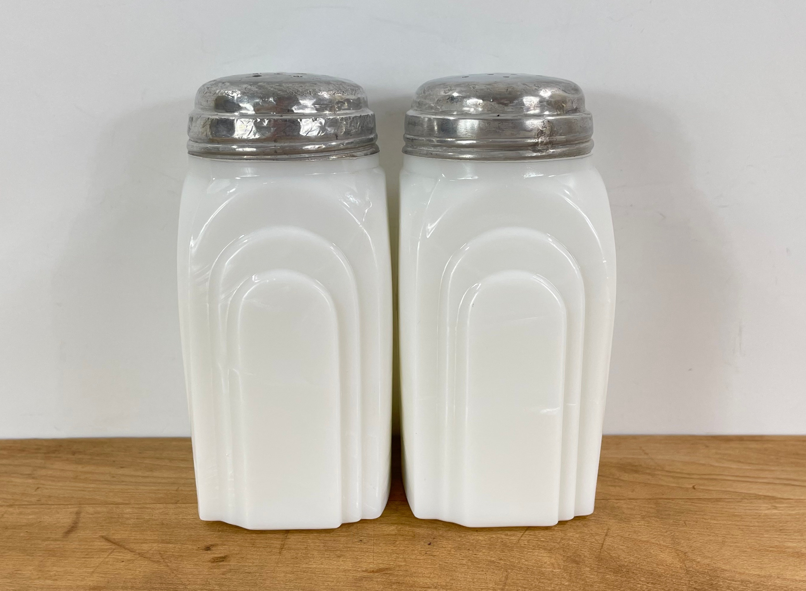 White Glass Roman Arch Salt and Pepper Shakers by Mckee Glass, Milk ...