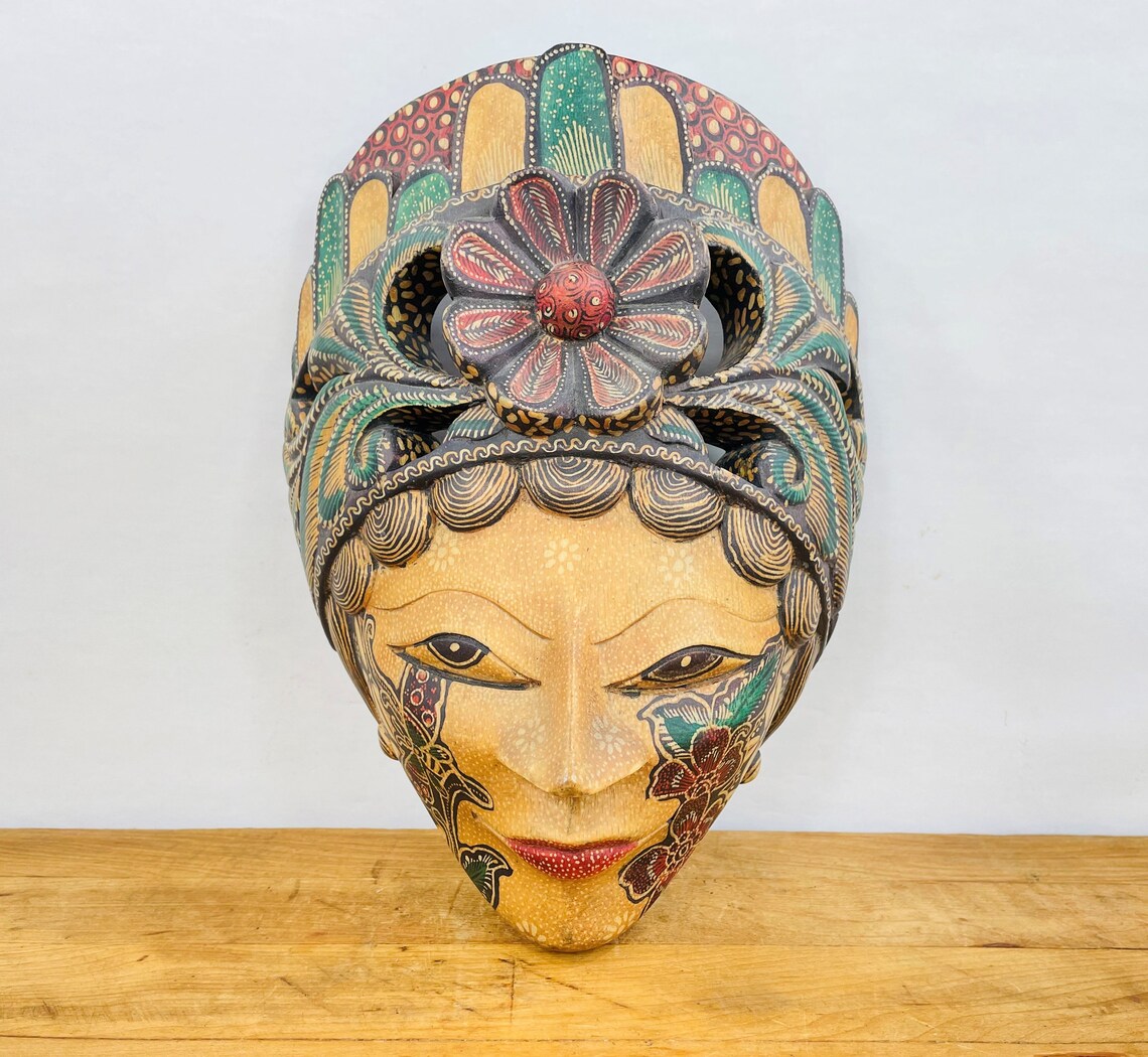 Indonesian Javanese Batik Wood Mask - Etsy