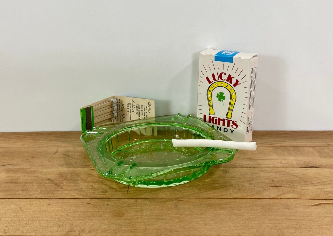 Depression Era Green Uranium Glass Adam Small Smoke Ashtray/trinket ...
