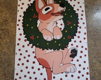 Cozy Christmas Pup Snowy Dog Winter Art Print - Etsy