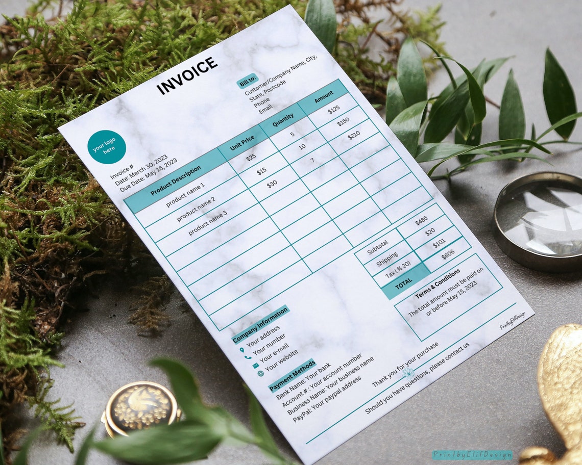 Printable Invoice Template, Online Editable Invoice, Business Custom ...