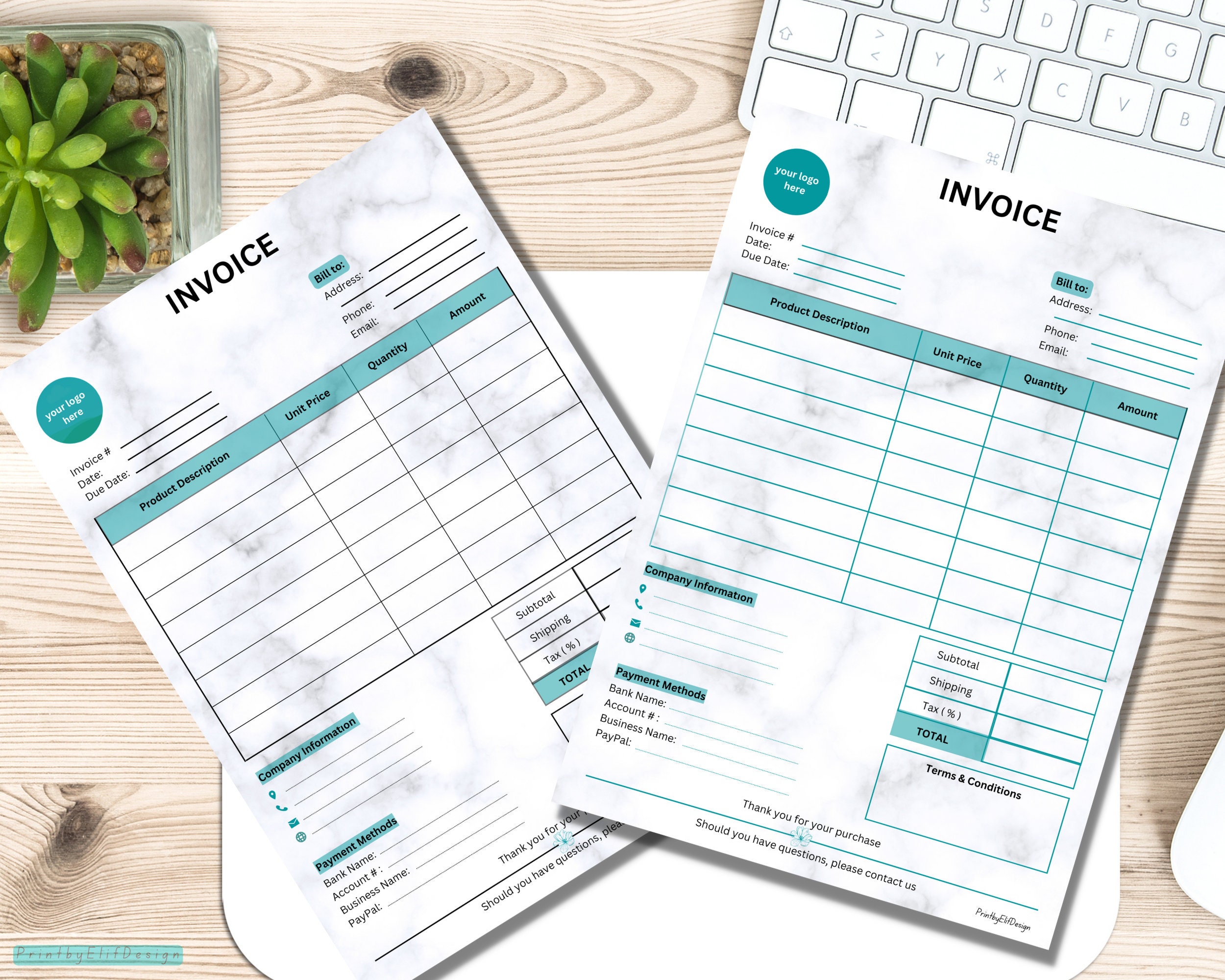 Printable Invoice Template, Online Editable Invoice, Business Custom ...