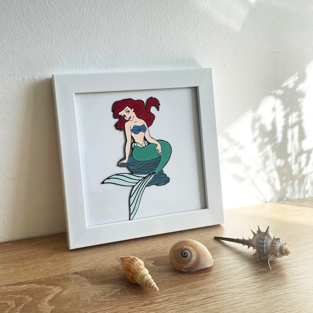 Elegant Mermaid Ariel Stained Glass Art: Fiery Red Hair and Oceanic ...