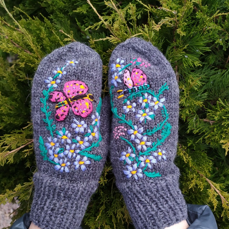 Embroidered Mittens - Etsy