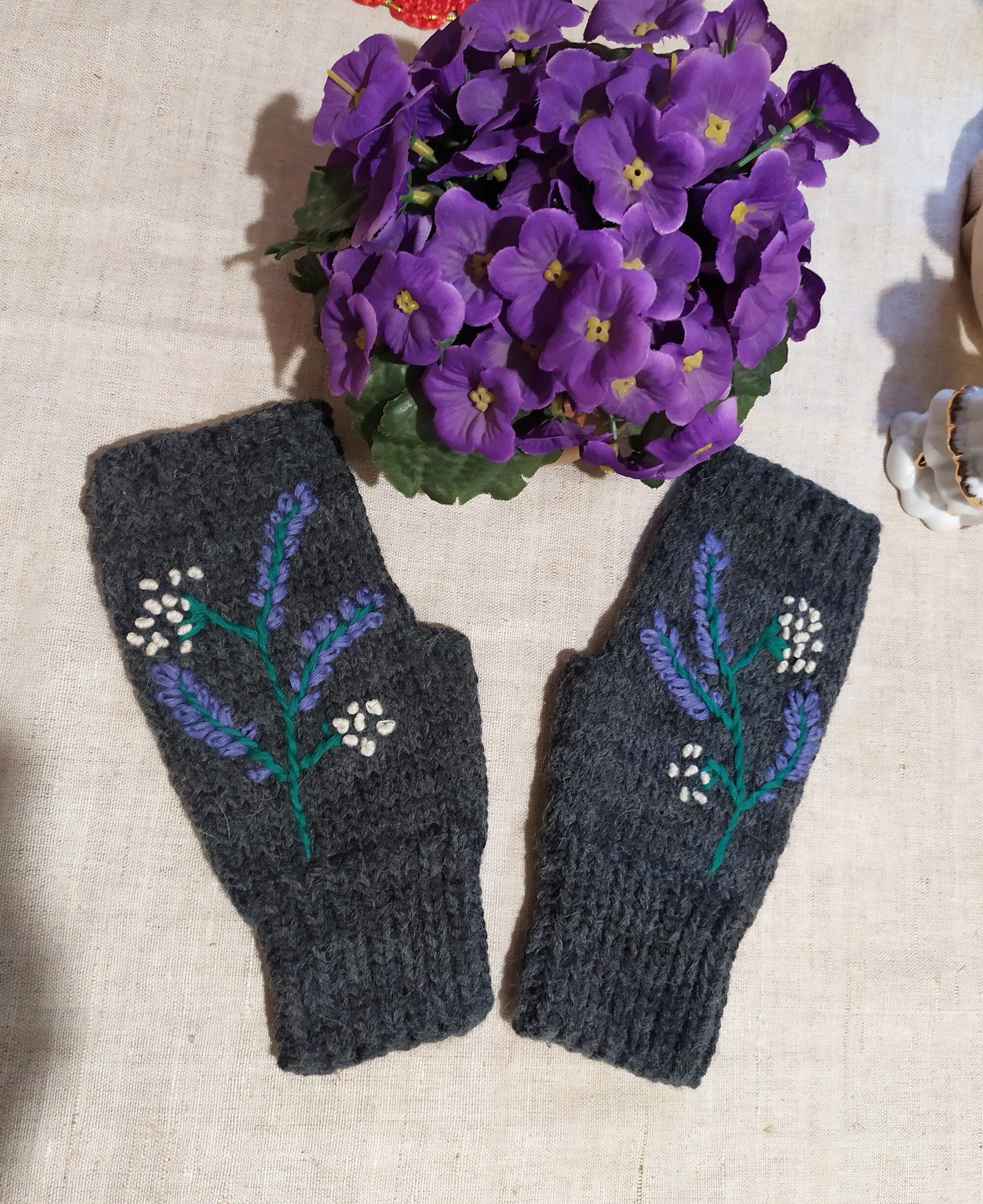 Embroidered Fingerless Women Mittens, Fingerless Gloves, Fingerless ...