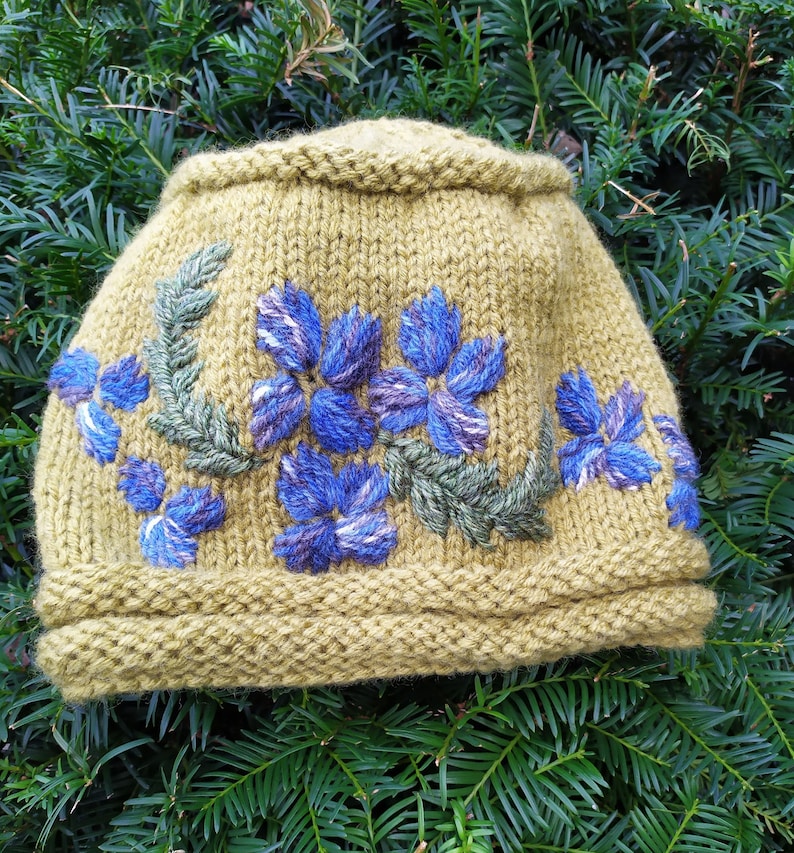 Hand-knitted Flower Hat With Handmade Floral Embroidery, Winter Hat ...