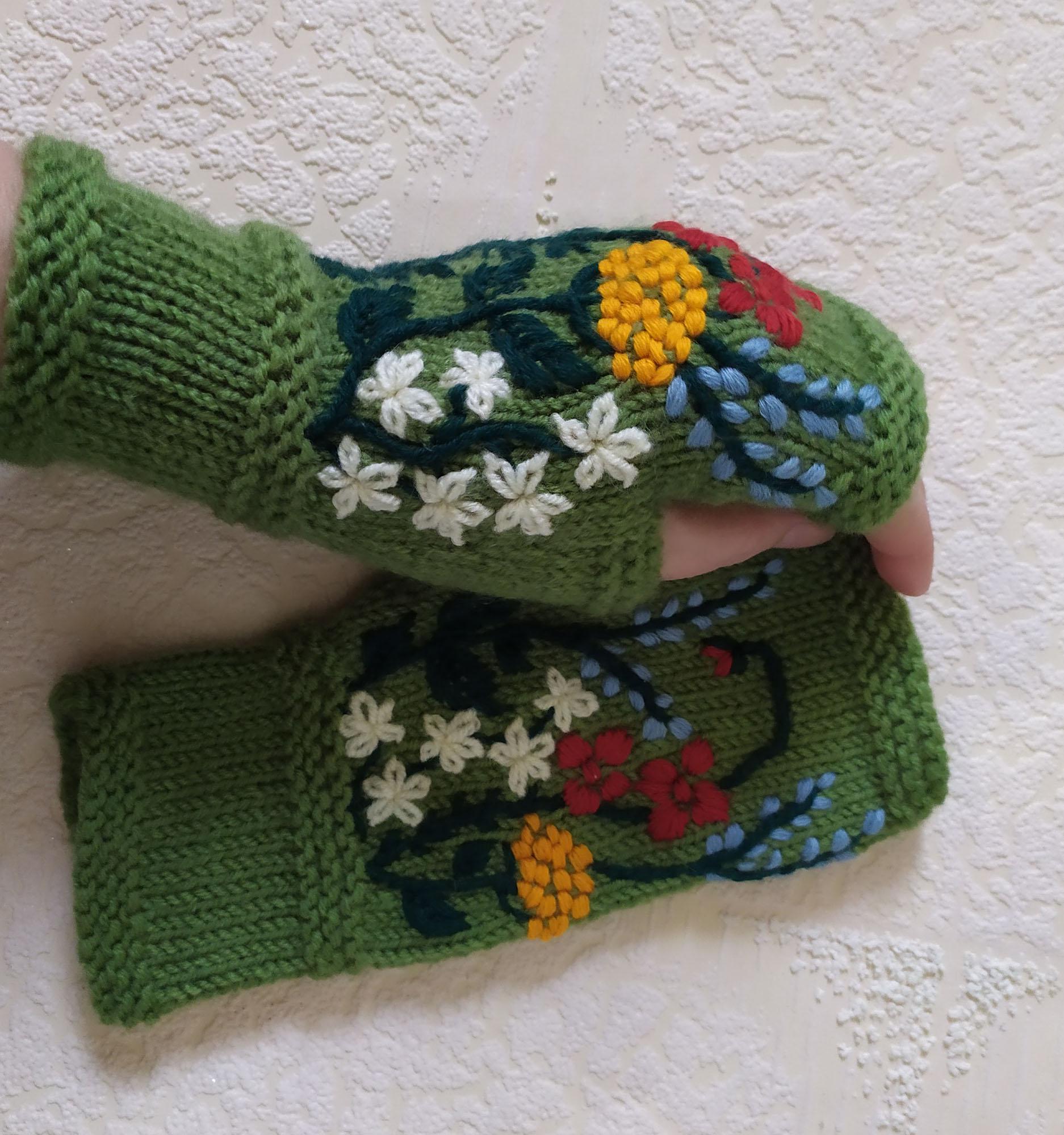 Embroidered Fingerless Mittens, Fingerless Embroidered Flower Gloves ...