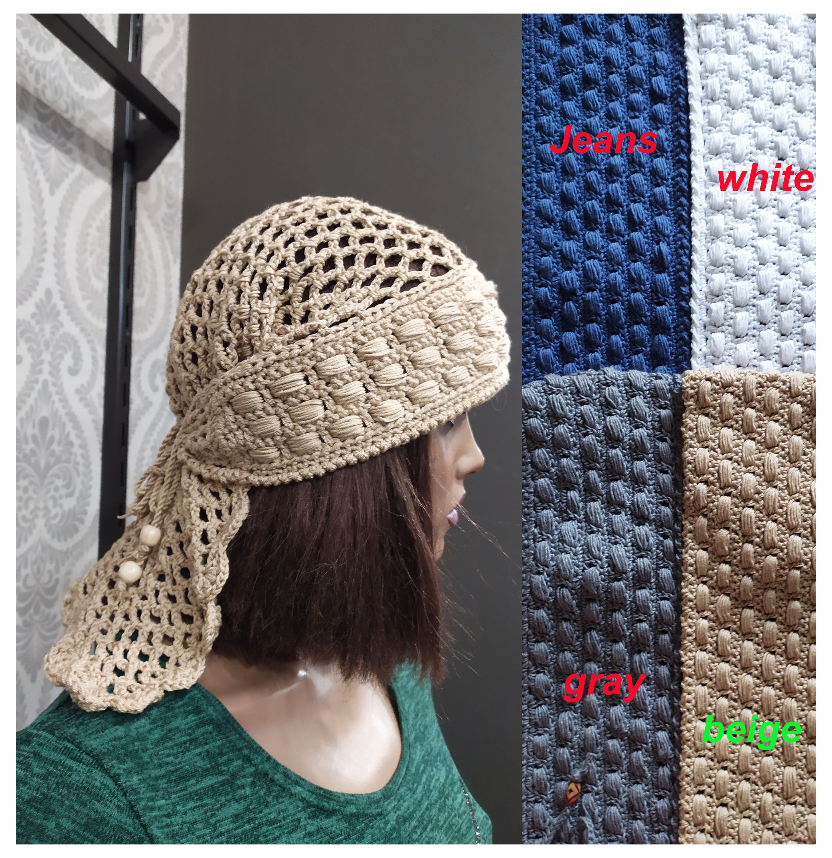 Crochet Women Summer Hat, Crochet Summer Hat With Ties, Handmade ...