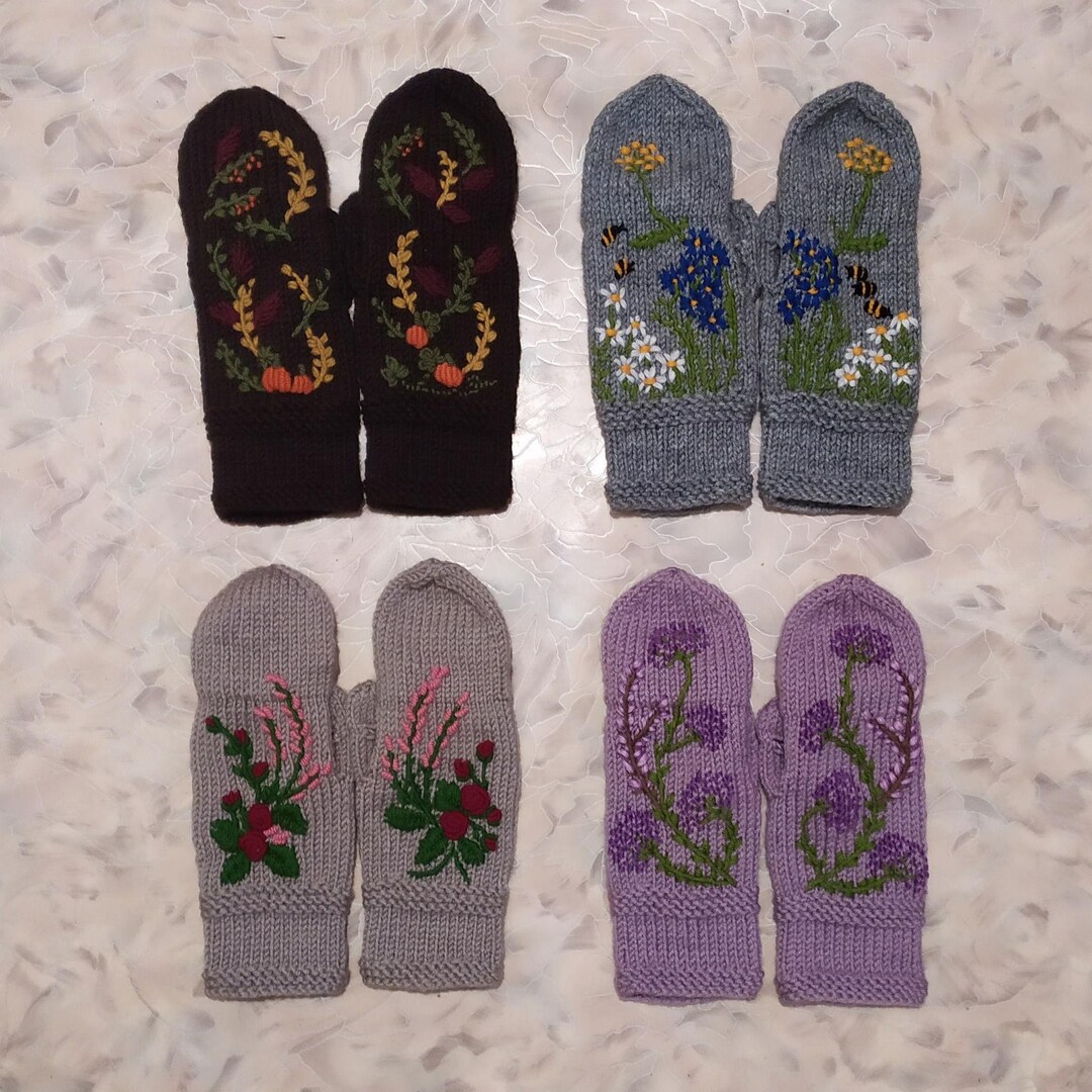 Convertible Flip Over Mitten, Gray Fingerless Embroidered Glove ...