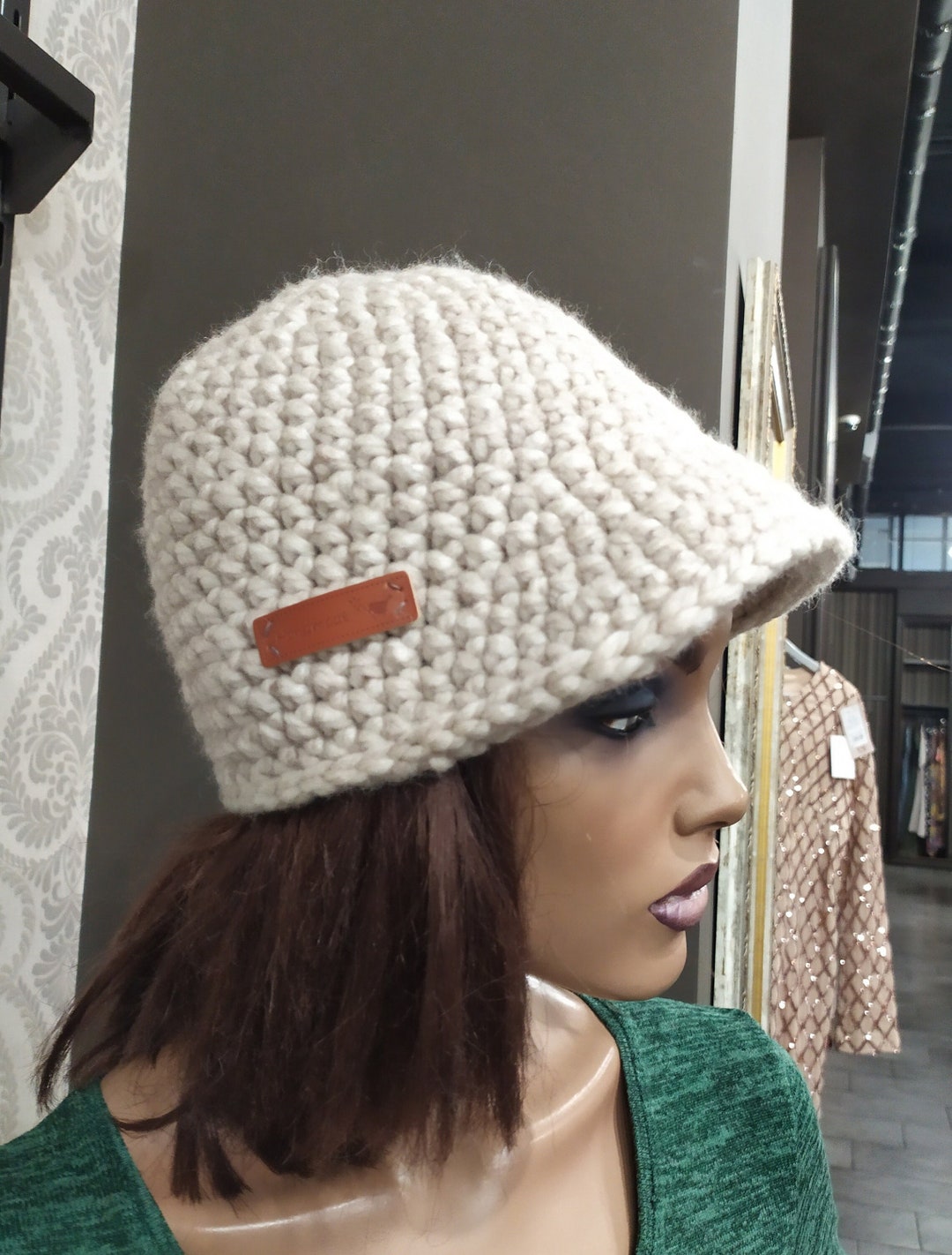 Alpaca Crochet Visor Cap, Newsboy Cap, Super Bulky Woman Hat, Chunky ...