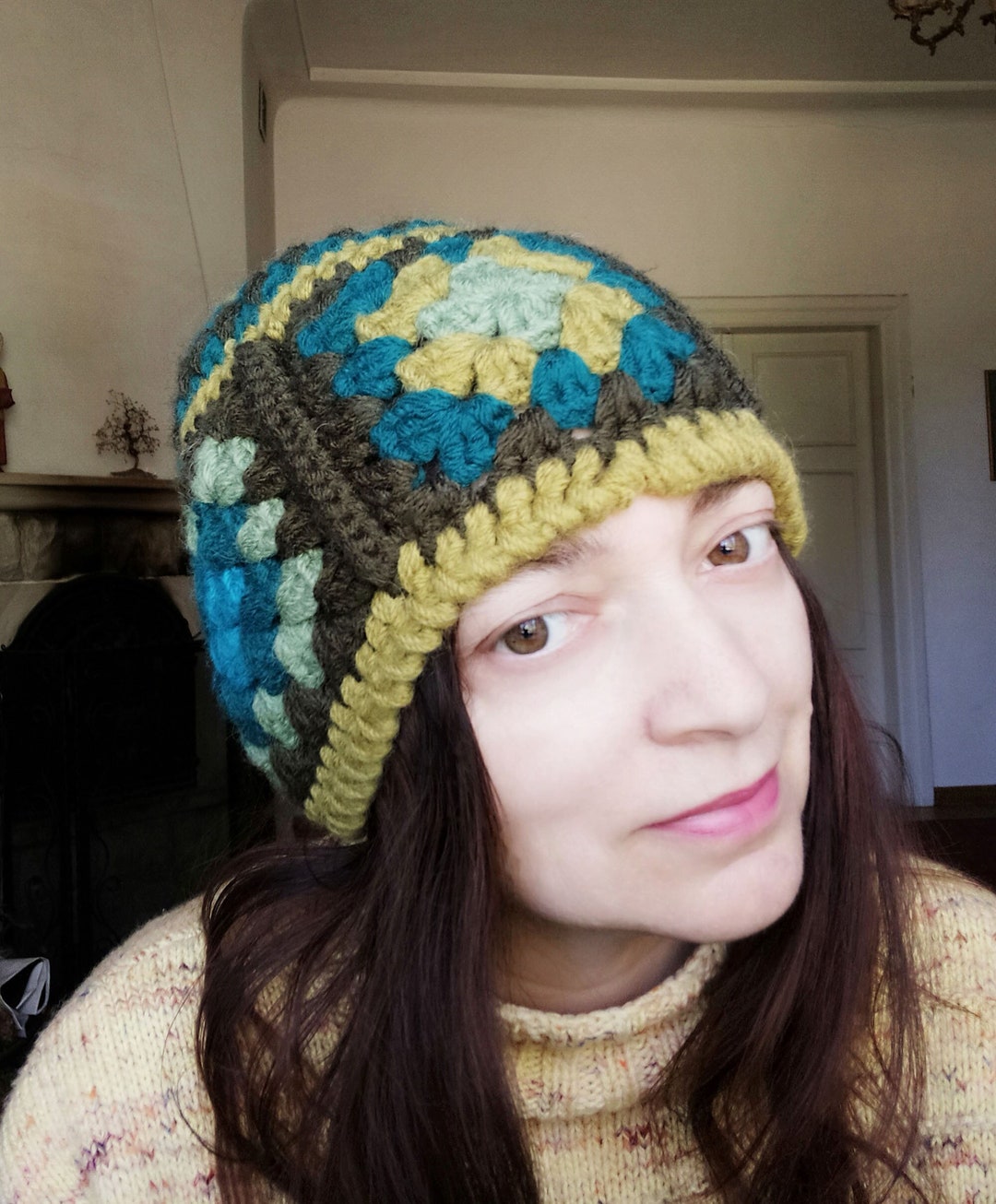 Multicolor Women Granny Square Hat, Colorful Boho Hat Melange, Granny ...