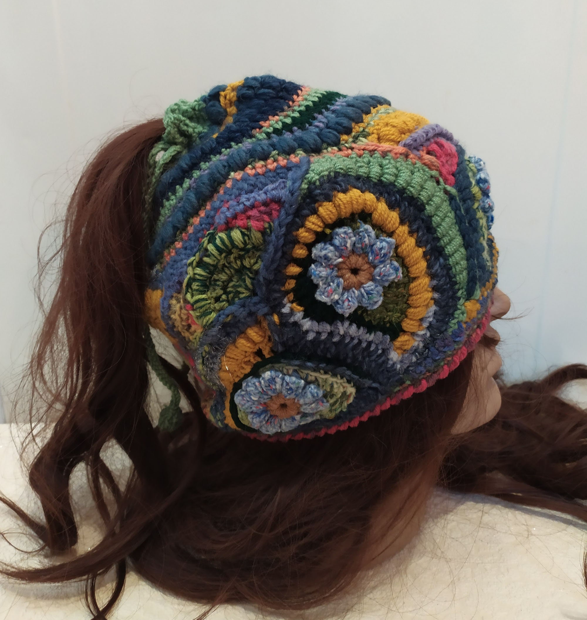 Boho Flower Beanie. Crochet Multicolor Women Beanie, Winter Knit Hat ...