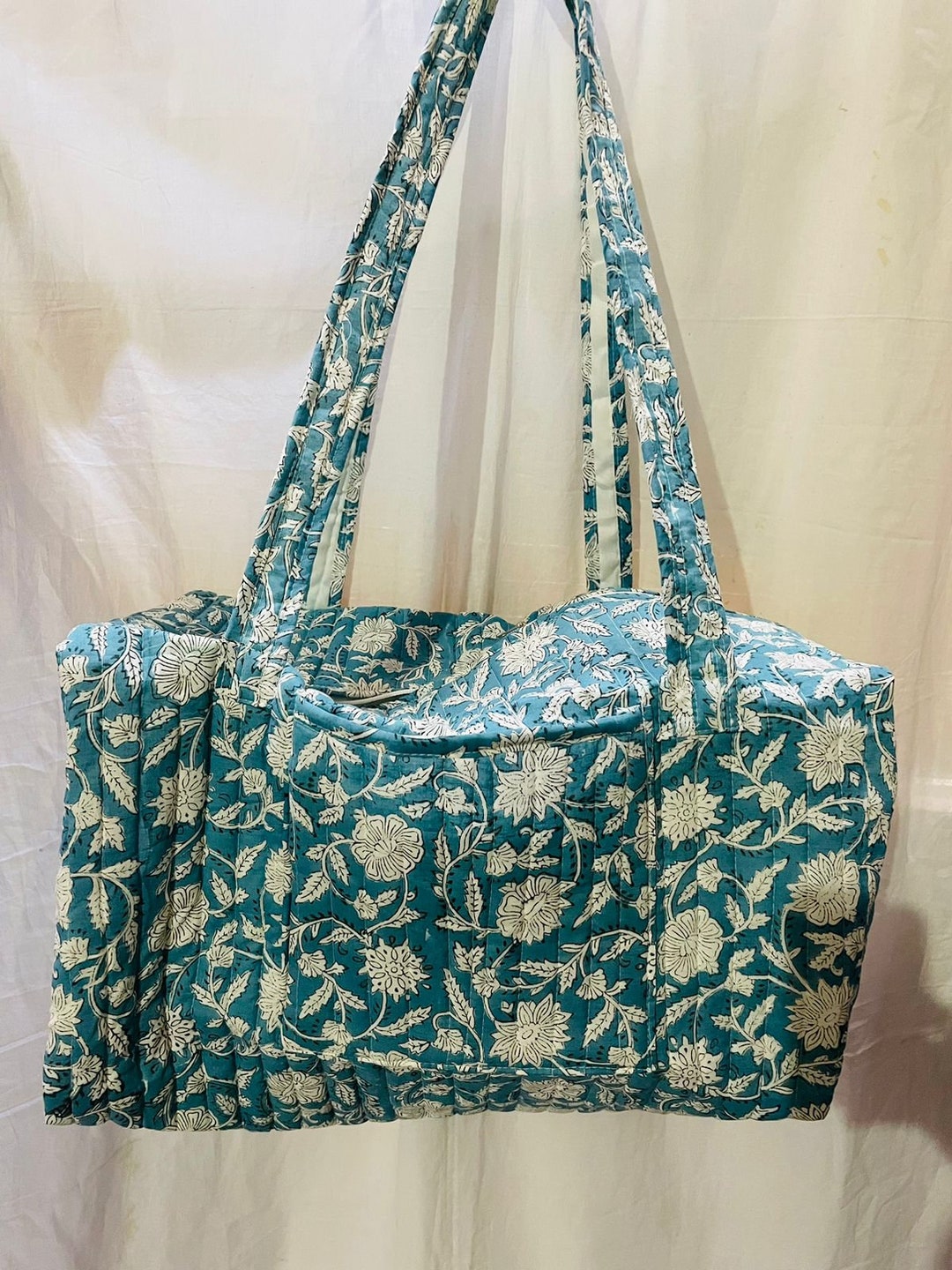 Quilted Duffel Bag Cotton Weekender Bag Floral Overnight - Etsy