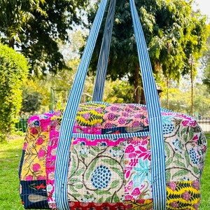 Large Cotton Multi Patch Duffel Bag Block Print Quilted Weekender Bags ...