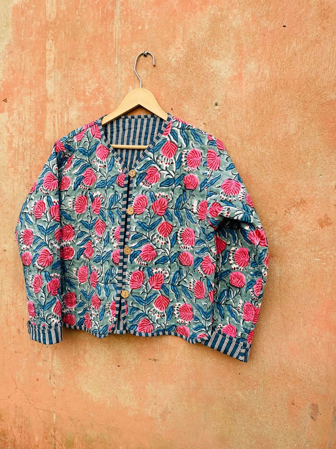 Quilted Block Print Women's Jacket Vintage Inspired Floral Bohemian ...