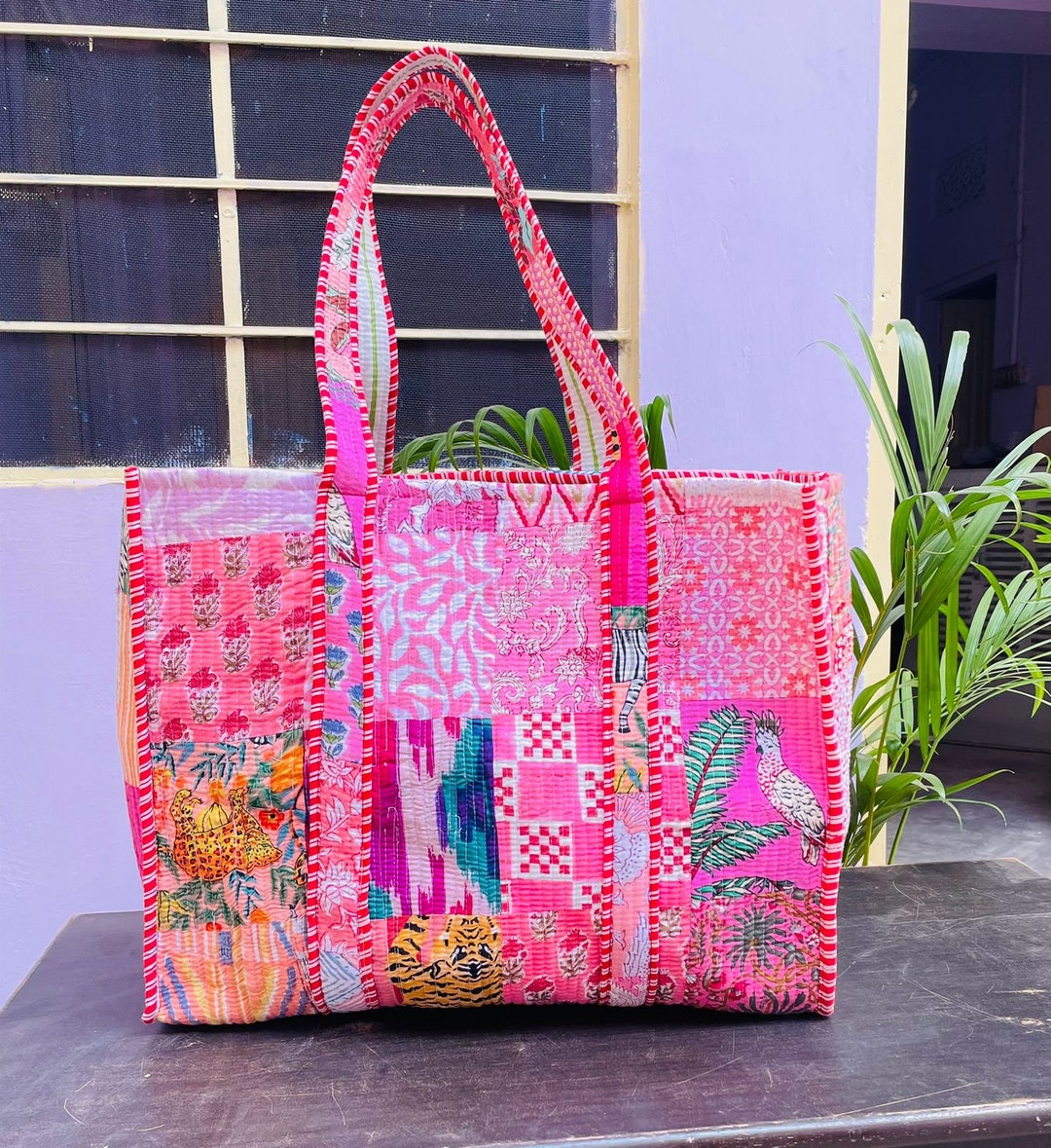 Large Cotton Weekend Tote Bags Quilted Fabric Women's Travel Bag ...