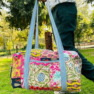 Large Cotton Multi Patch Duffel Bag Block Print Quilted Weekender Bags ...