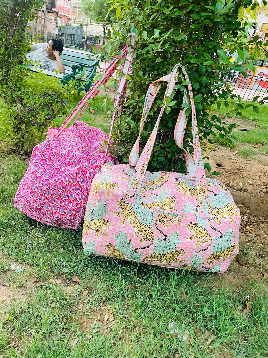 Large Cotton Weekend Duffle Bags Quilted Fabric Women's Travel Bag ...