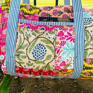 Large Cotton Multi Patch Duffel Bag Block Print Quilted Weekender Bags ...
