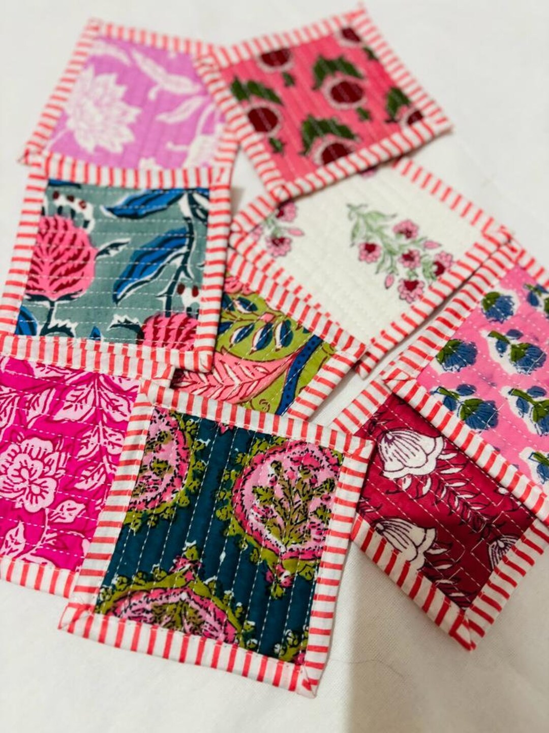 Cotton Quilted Coasters: Bohemian Fabric Tea Coasters - Set of 4 Pcs ...