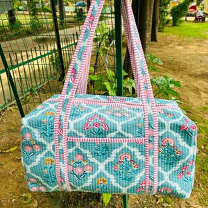 Handmade Cotton Quilted Duffel Bag | Floral Weekender Travel Bag - Etsy
